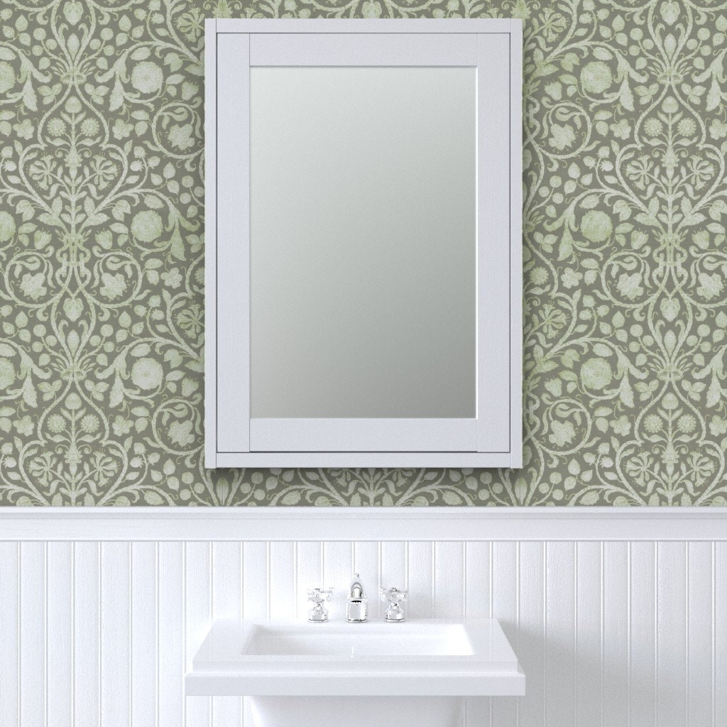 French Wallpaper Provence in Spring Green and Storm by - Etsy