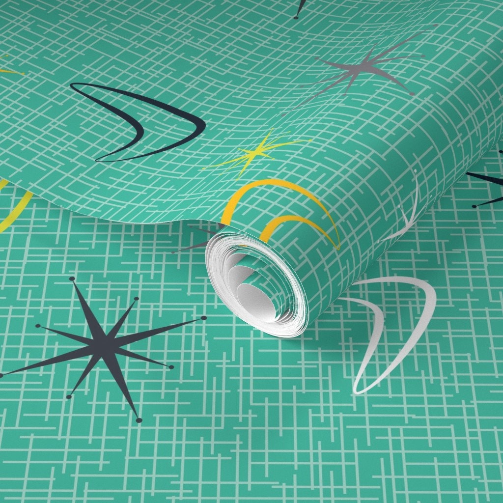 Blue Fabric Retro Diner by Alchemiedesign Retro Stars Blue - Etsy