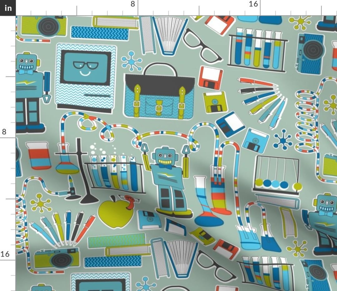 Geek Fabric Retro Geek Chic Blue by Cjldesigns Robot Computer Floppy ...