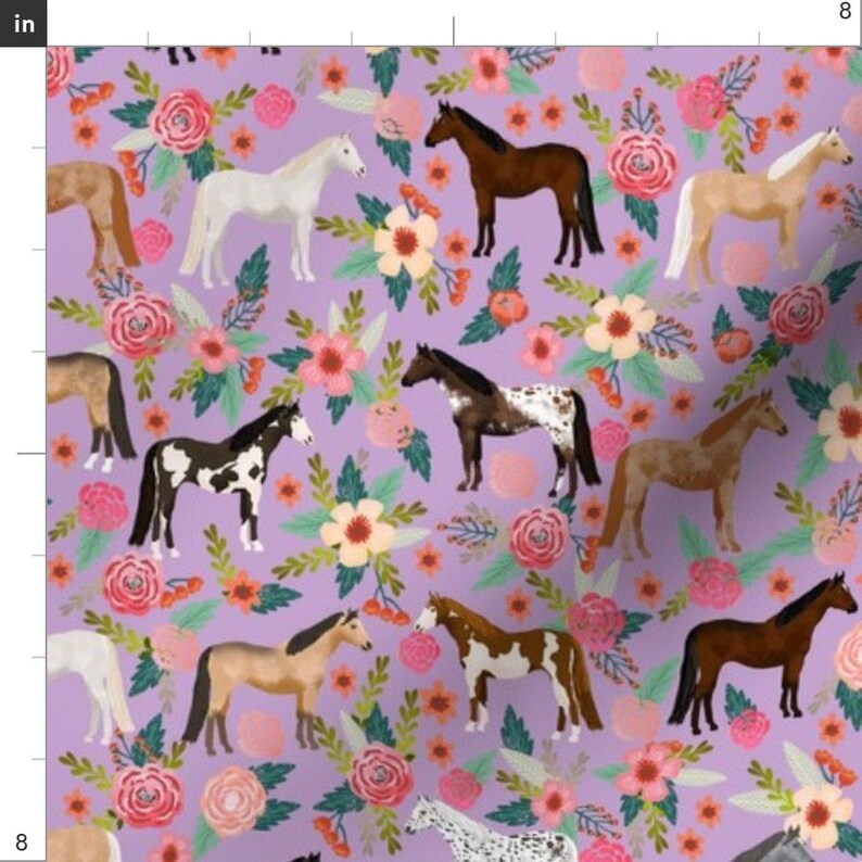 Horse Fabric Horse Multi Coat Floral Horses Fabric Purple by - Etsy ...