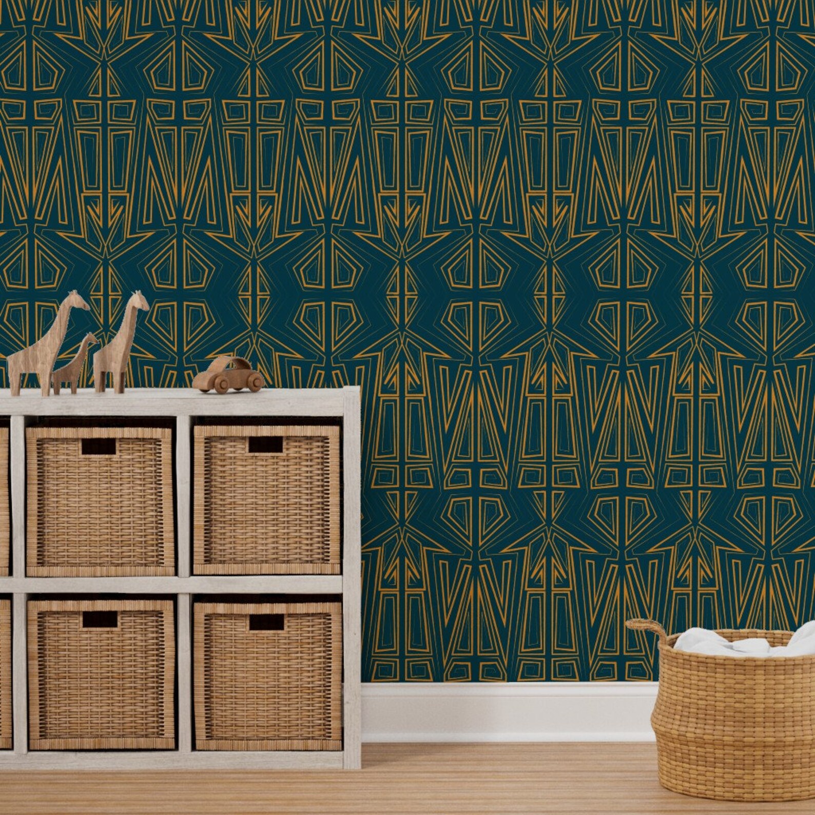Tribal Wallpaper Five Tribes by Freethebold Teal Yellow - Etsy