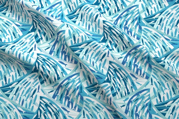 Blue Nautical Fabric Ocean-Life By Gaiamarfurt Mod Fish | Etsy