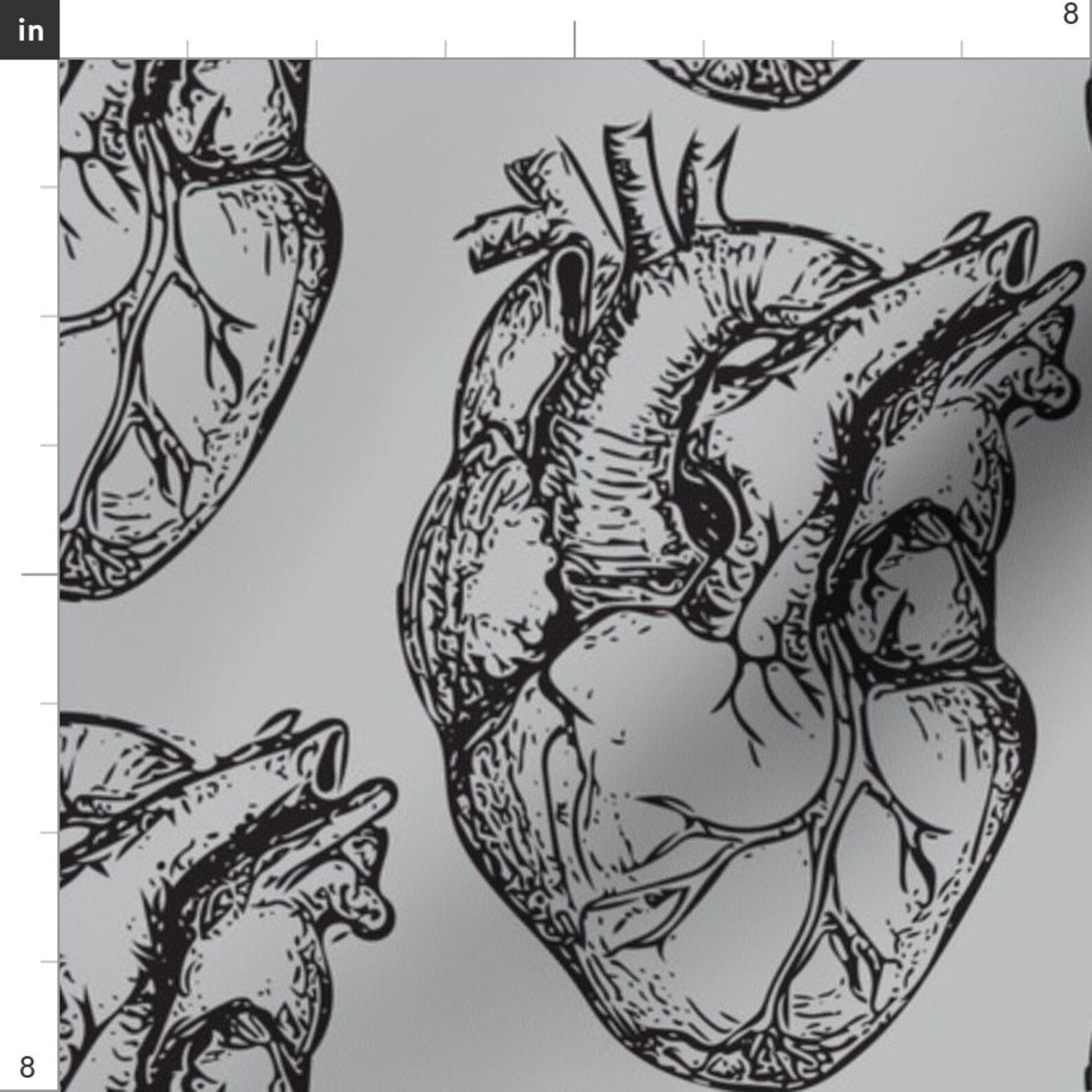 Heart Fabric Hearts Anatomical on Soft Gray by - Etsy