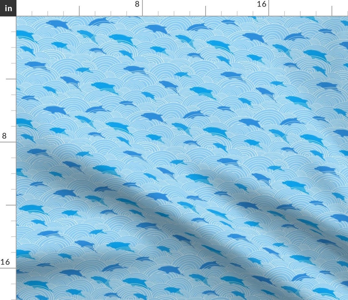 Blue Dolphin Fabric Swimming Dolphins by Oksancia Blue - Etsy