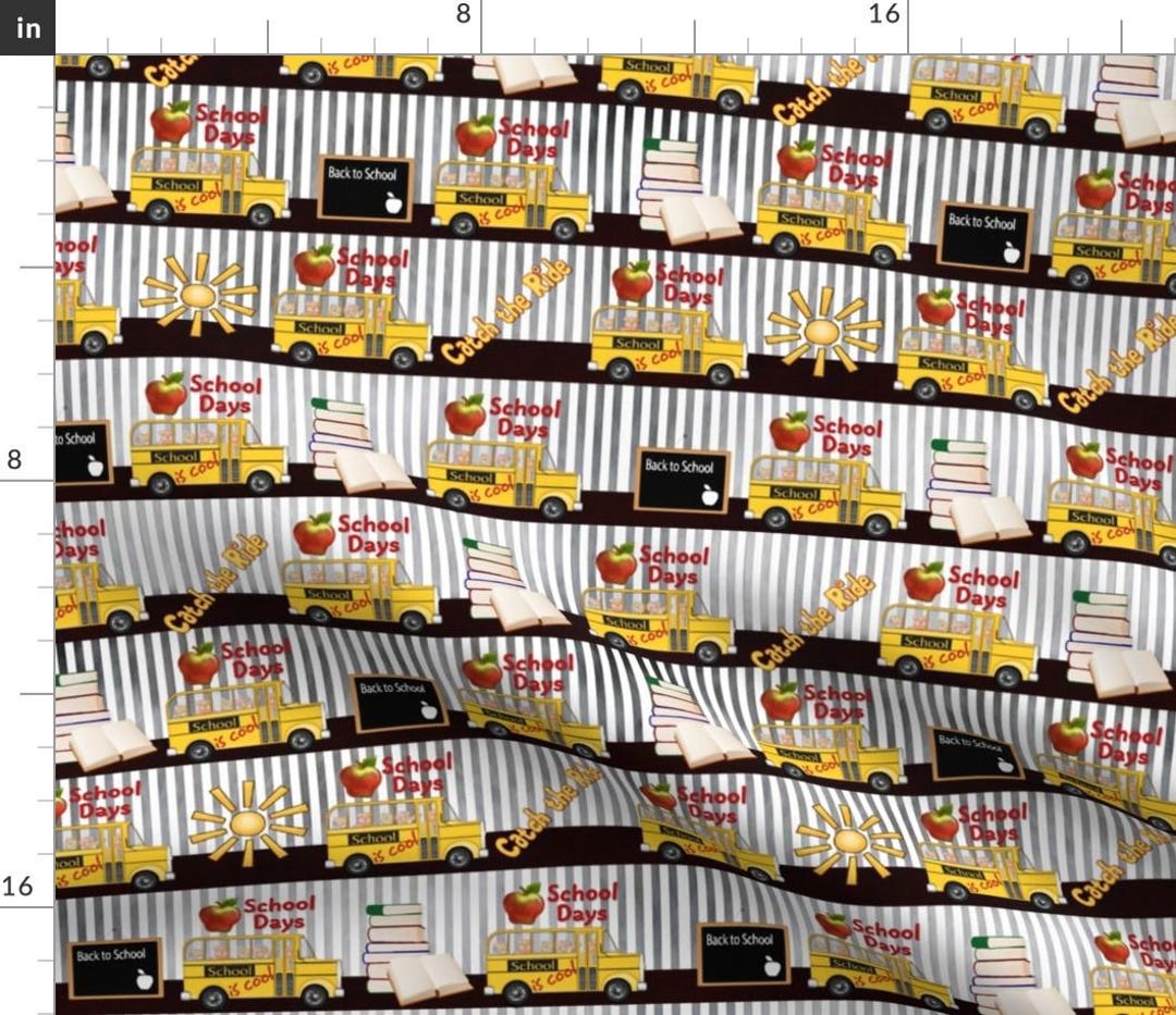School Bus Fabric School is Cool Stripes by Spicetree Back to School ...