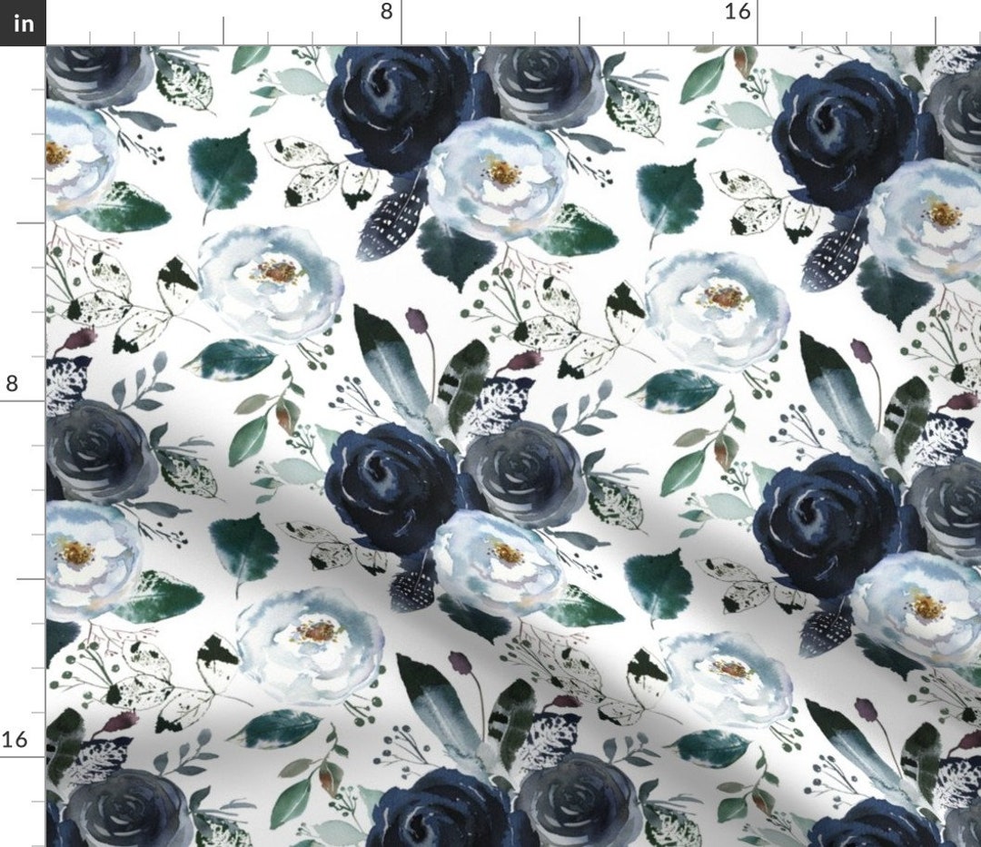 Boho Dark Rose Floral Fabric 18 Boho Navy Peony Florals by ...