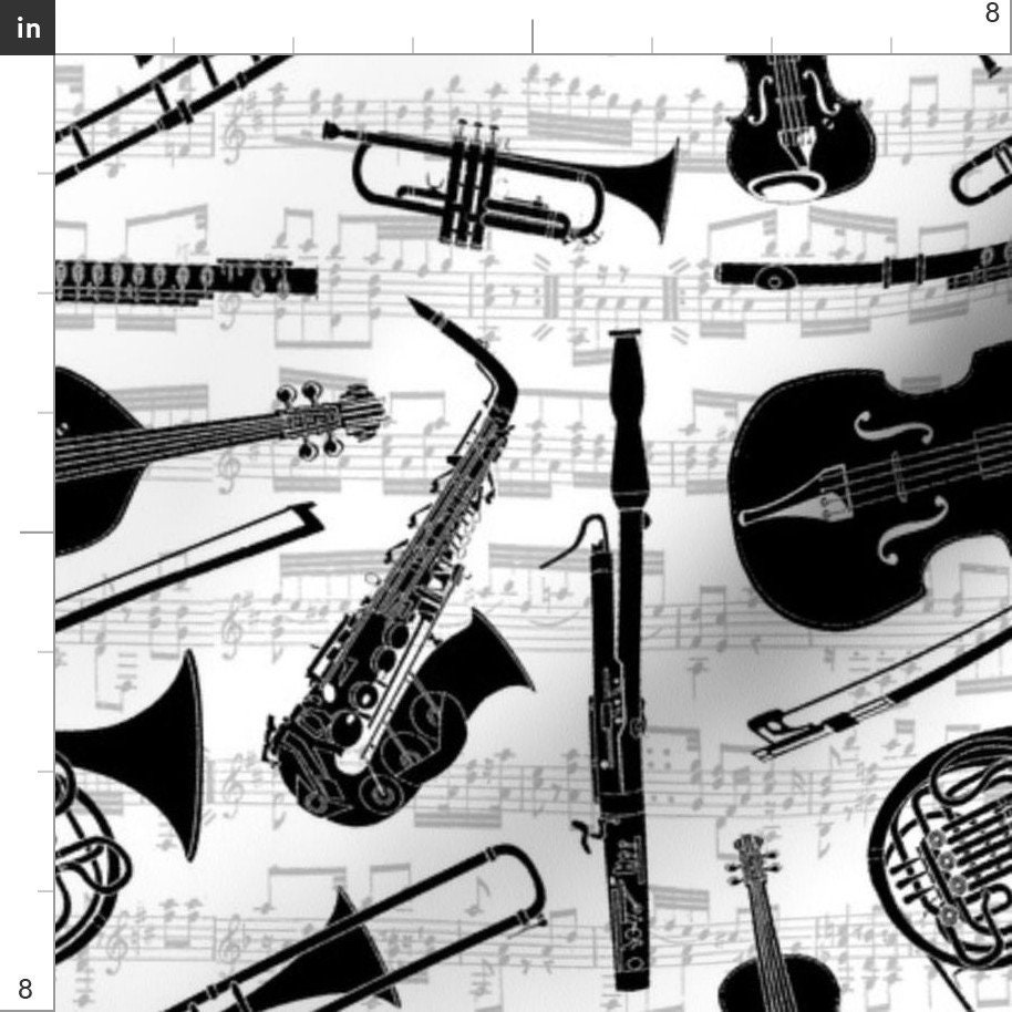 Music Fabric Musical Instruments by Thin Line Textiles | Etsy