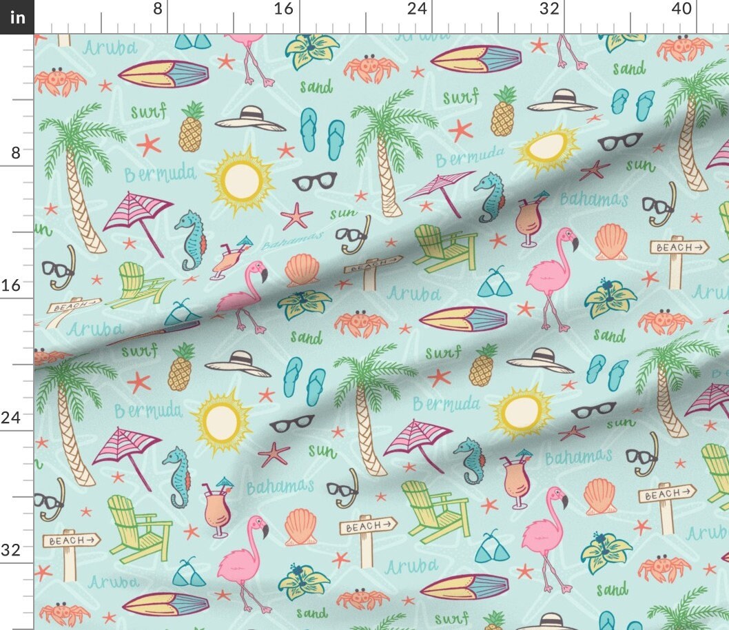 Tropical Islands Fabric Let's Go to the Beach by | Etsy
