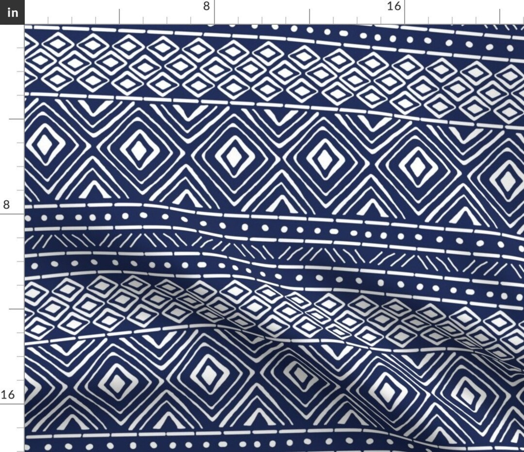 Tribal Fabric Ornate Mud Cloth Dark Blue White Geometric - Etsy