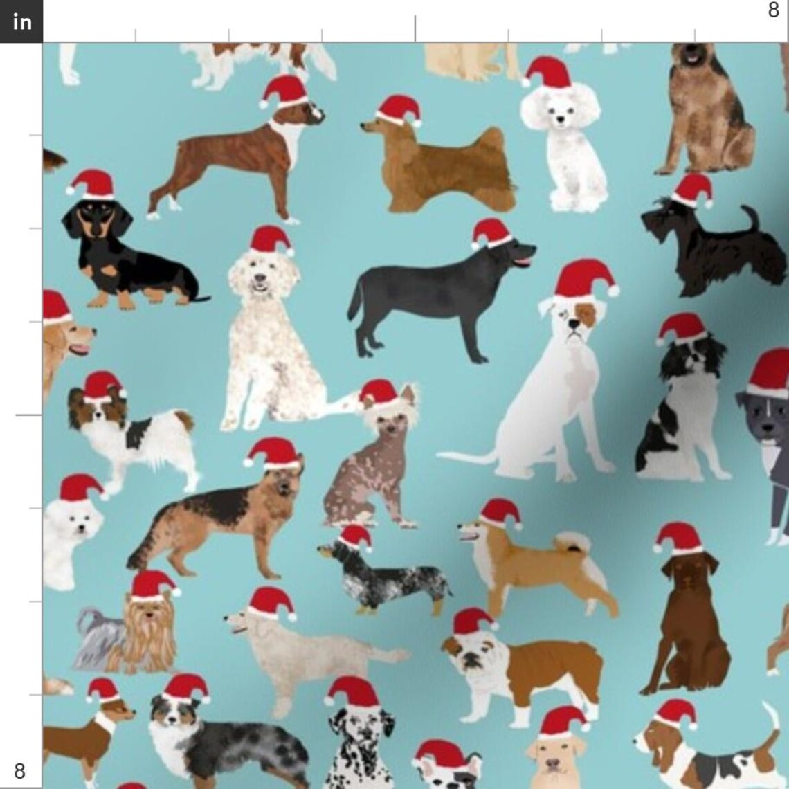 Santa Paws Fabric - Santa Paws Cute Holiday Xmas Winter Dog Santa Hats ...