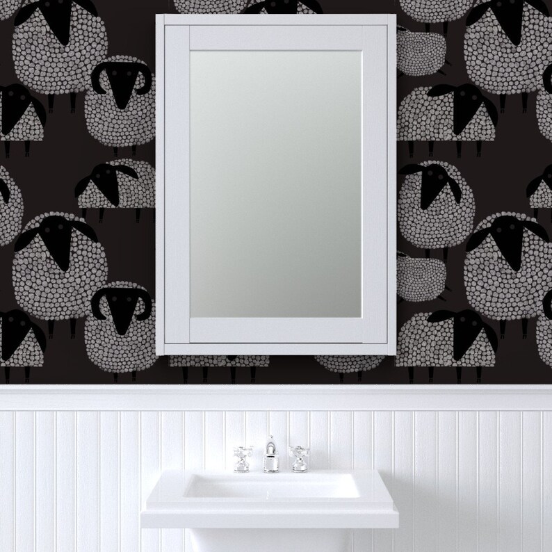 Charcoal Gray Sheep Wallpaper Counting Sheep by Bycornelia - Etsy