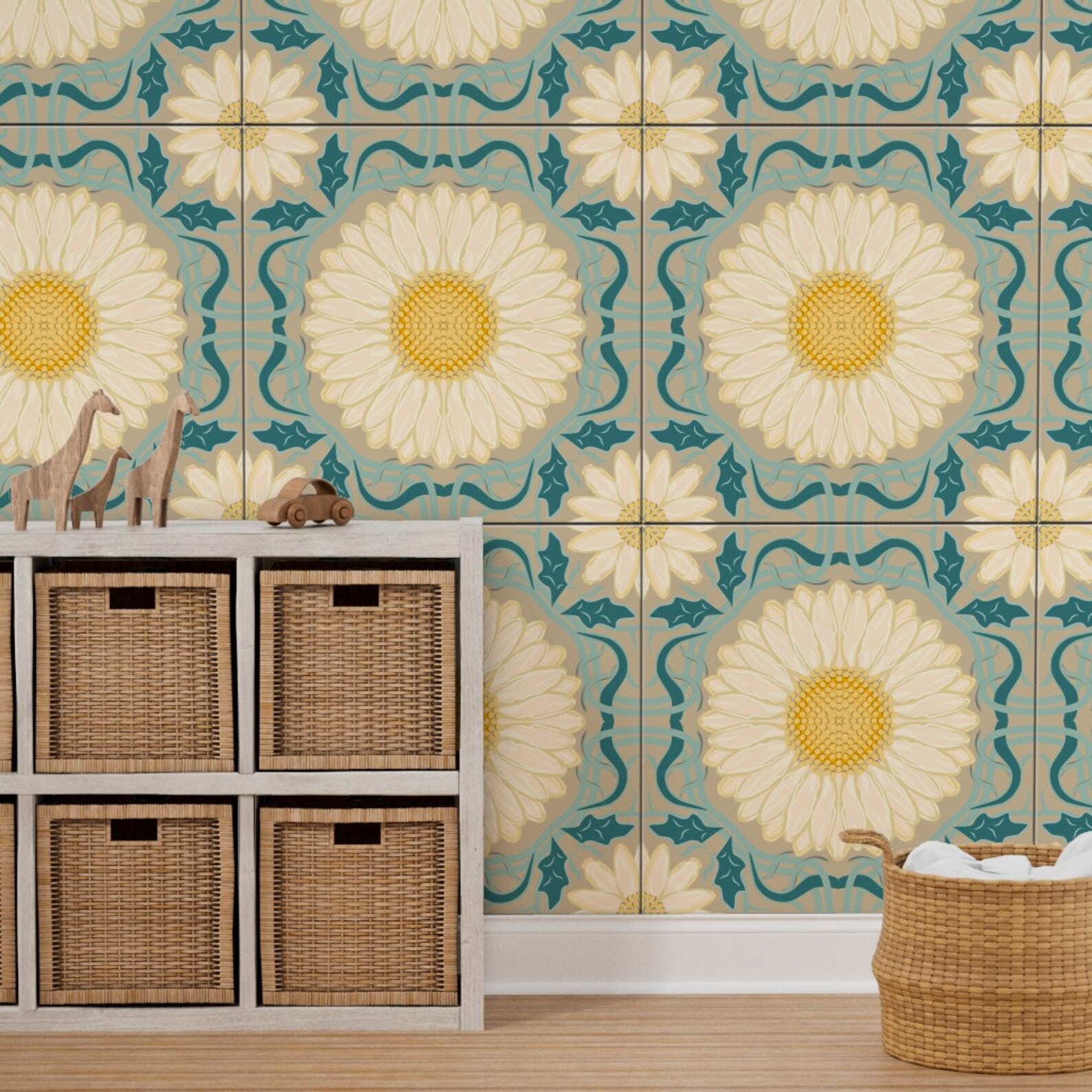 Daisy Wallpaper Spanish Floral Tile by Eclectic House - Etsy