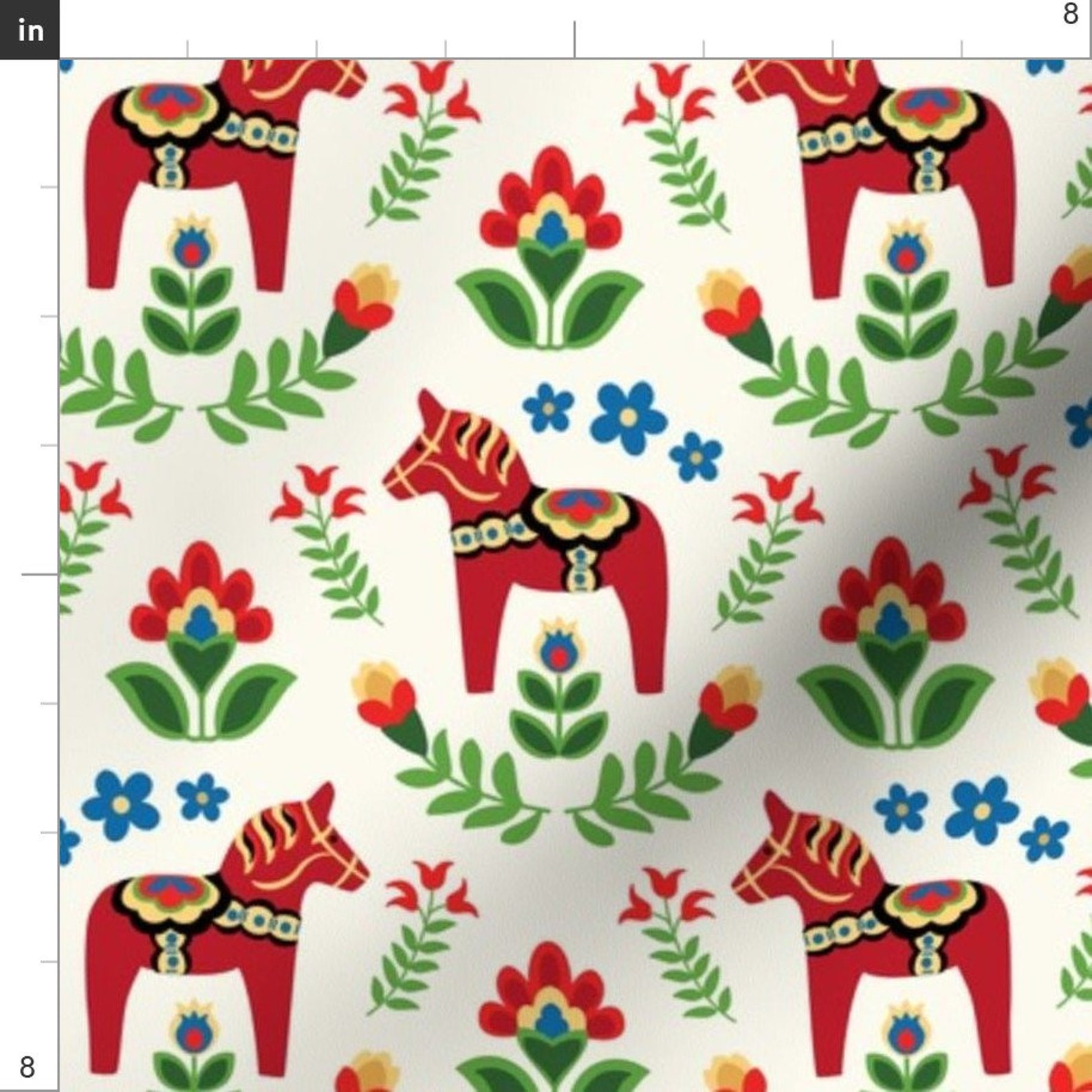 Scandinavian Fabric Swedish Folk Horses by Barbarapixton - Etsy