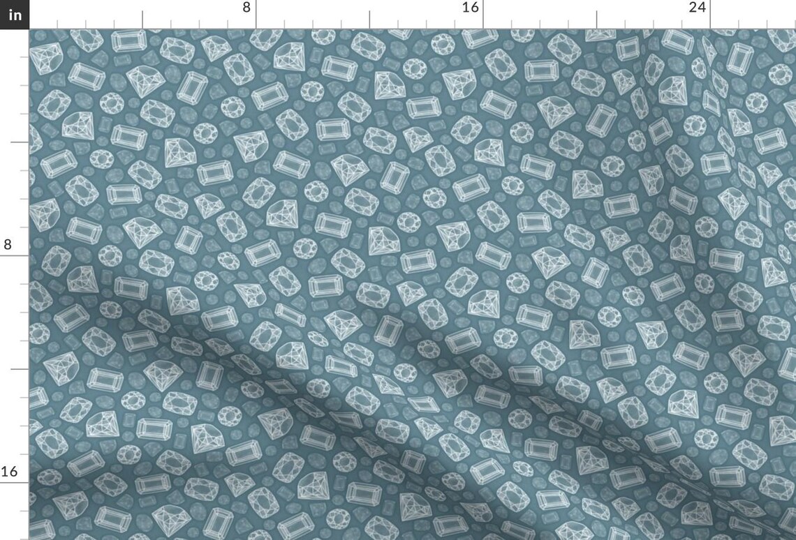Blue Gem Fabric - Xray Gems by Bubbledog - Geometric Diamond Gems ...