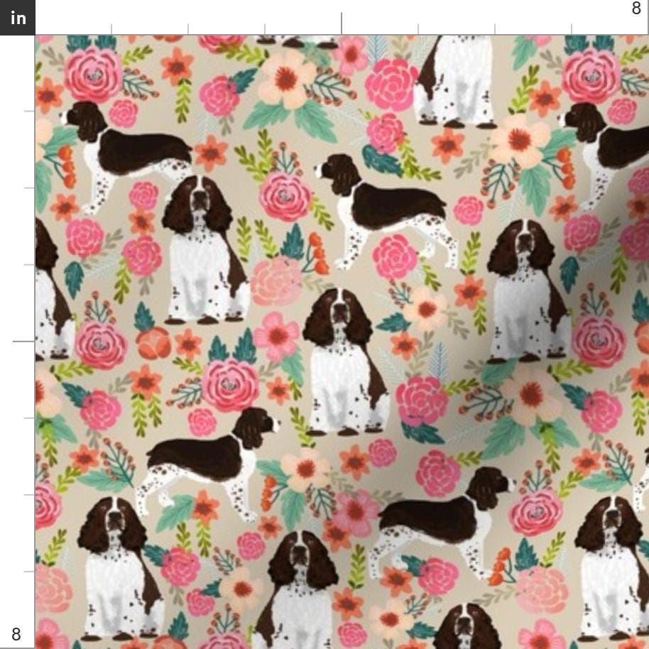 English Springer Spaniel Fabric - English Springer Spaniel Floral Cute ...