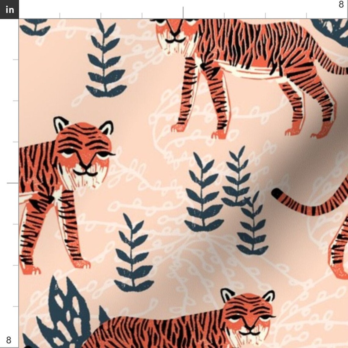 Tiger Fabric Safari Tiger / Blush Coral Tiger Girls Room - Etsy