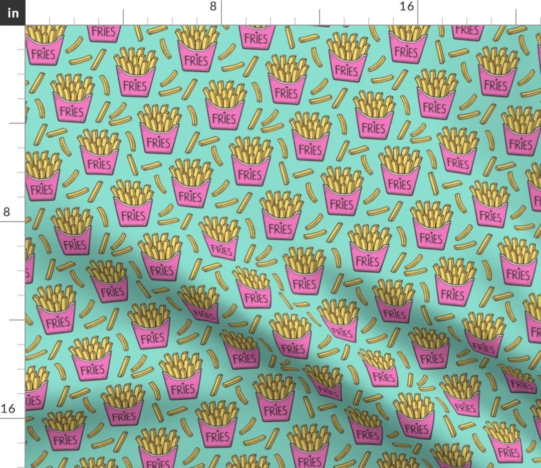 Fries Fabric French Fries Fast Food Pink on Mint Green - Etsy