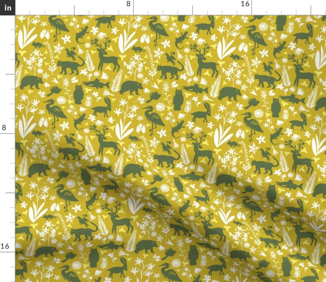 Woodland Creatures Fabric Pacific Northwest Otomi Green and - Etsy