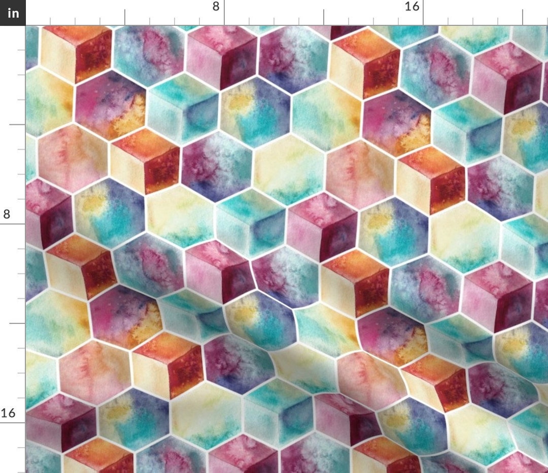 Watercolor Hexagons Fabric Watercolor Hexagons by Marta - Etsy