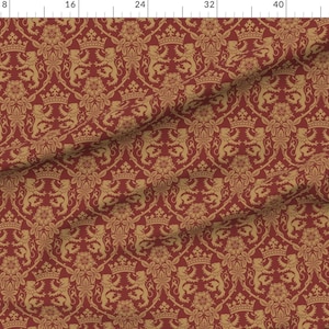Medieval Lion Upholstery Fabric- Lion in Red Gold by ...