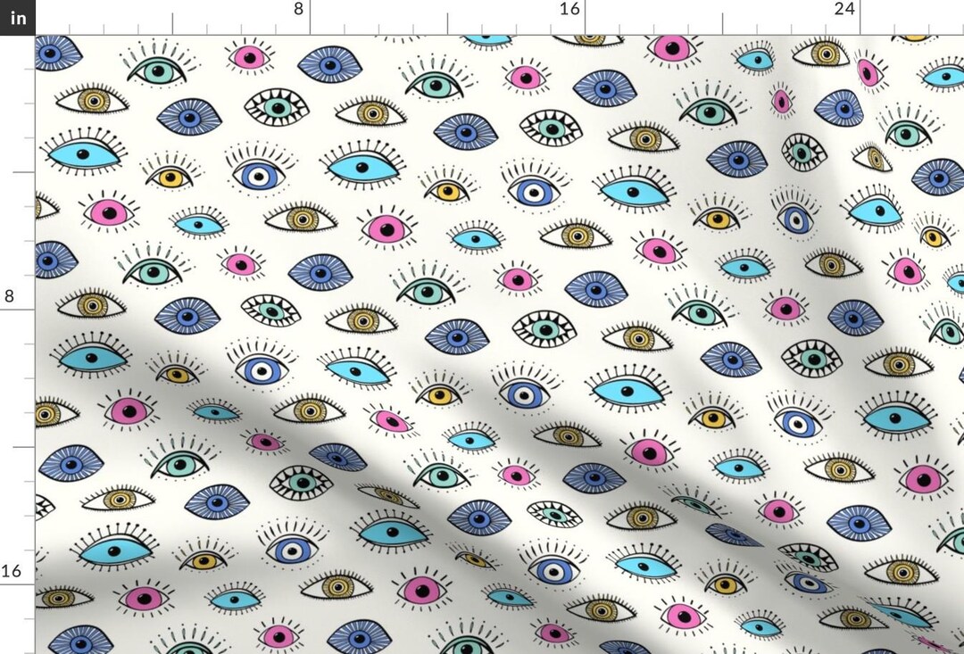 Colorful Eyes Abstract Illustration Pink Fabric Evil Eye Multi Colour ...