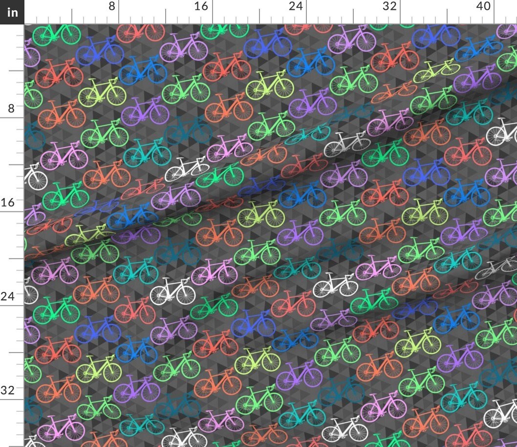 Bicycle Fabric Bright Bikes by Abbieuproot Bicycle Gray | Etsy