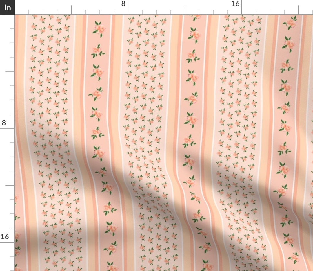 Peach Floral Stripe Fabric Peach of A Rose by Bluedaisystudio Farmhouse ...