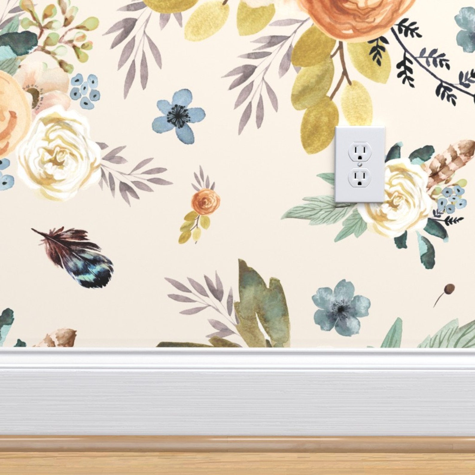 Autumn Floral Wallpaper Western Autumn Florals Ivory by - Etsy