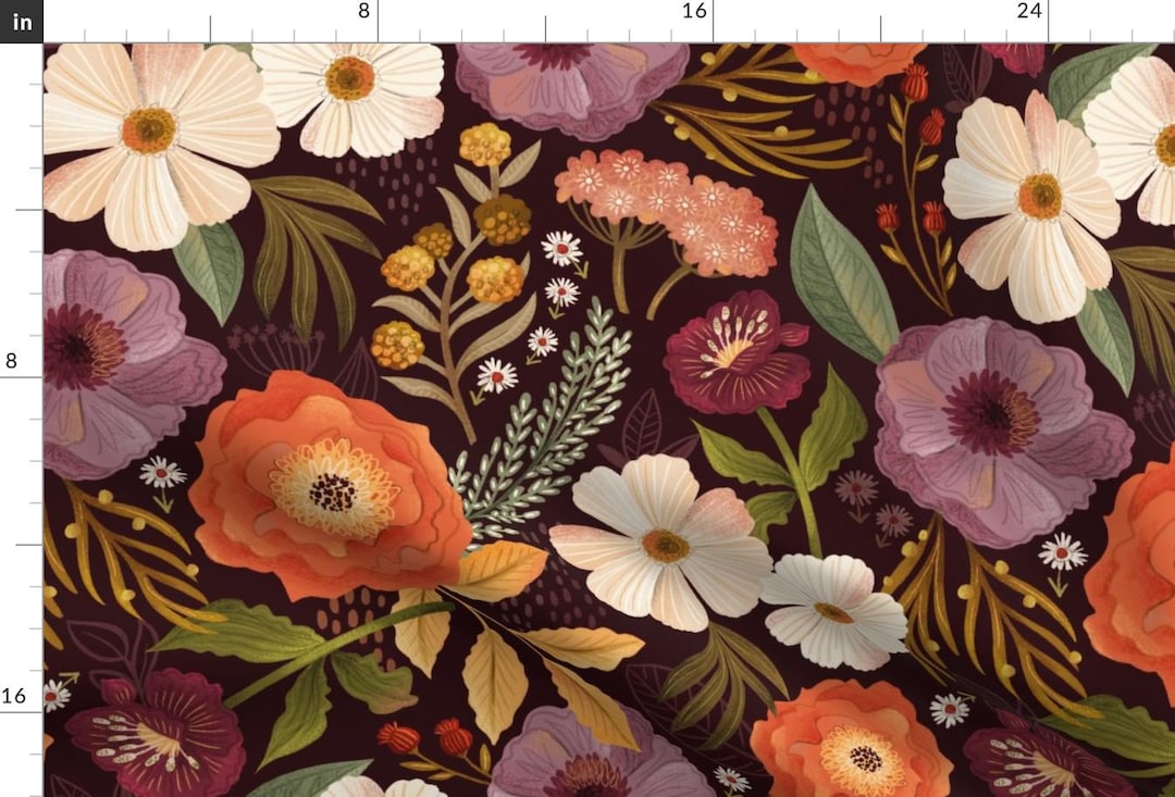 Autumn Floral Fabric - Victoria's Gift by Fineapple_pair - Dark Floral ...