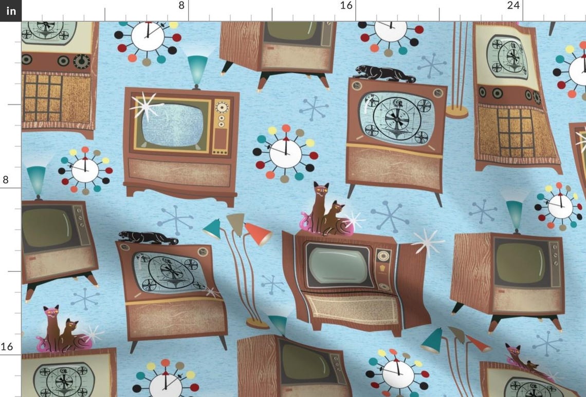 Television Fabric - 1950s Tv Sets by Vinpauld - Fifties Vintage Tube ...