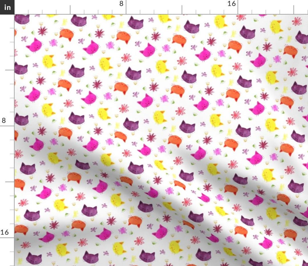 Floral Fabric Cats by Call Me Chartreuse Flower Feline Cotton Fabric by ...