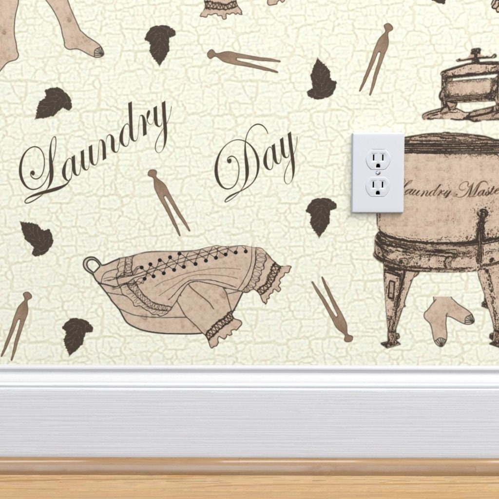 Laundry Room Wallpaper Vintage Laundry Day by Jabiroo - Etsy