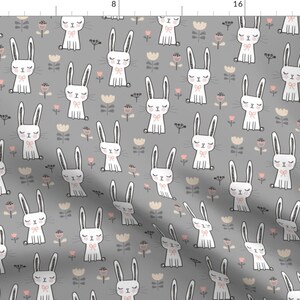 Rabbits Fabric Dreamy Bunny Rabbit on Grey by Caja Design Rabbits ...