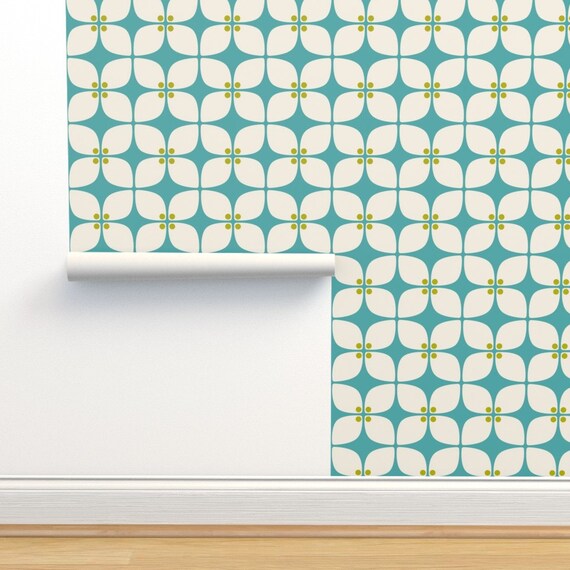 Geometric Wallpaper Square Teal by Brainsarepretty - Etsy