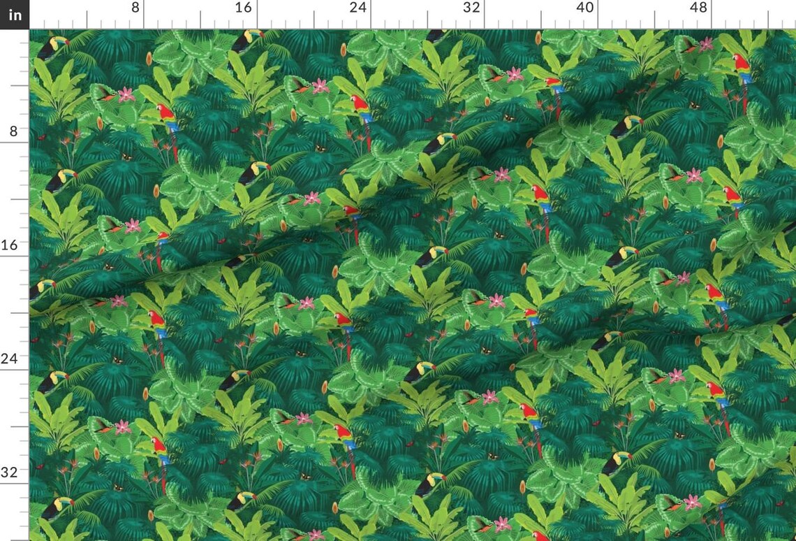 Green Tropical Rain Forest Fabric - Jungle 02 by Crixtina - Tropical ...