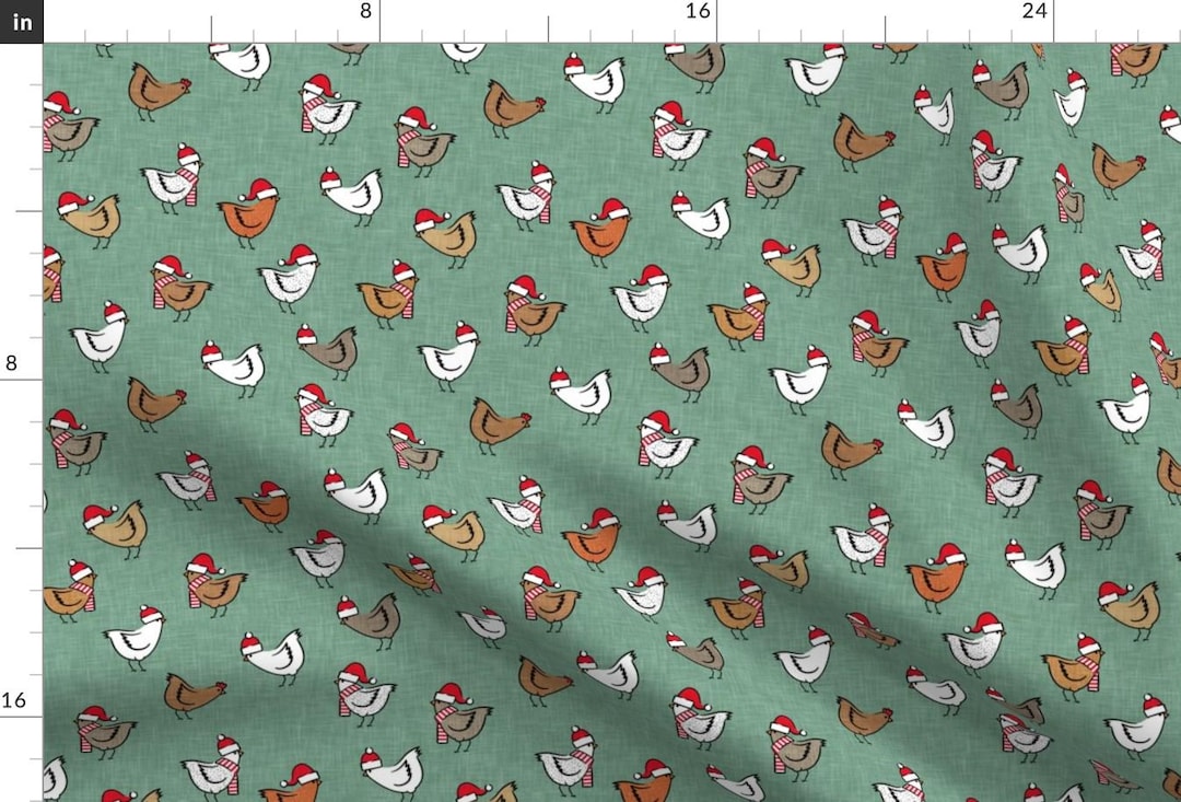 Christmas Chickens Fabric - Cute Chickens on Sage by Littlearrowdesign ...