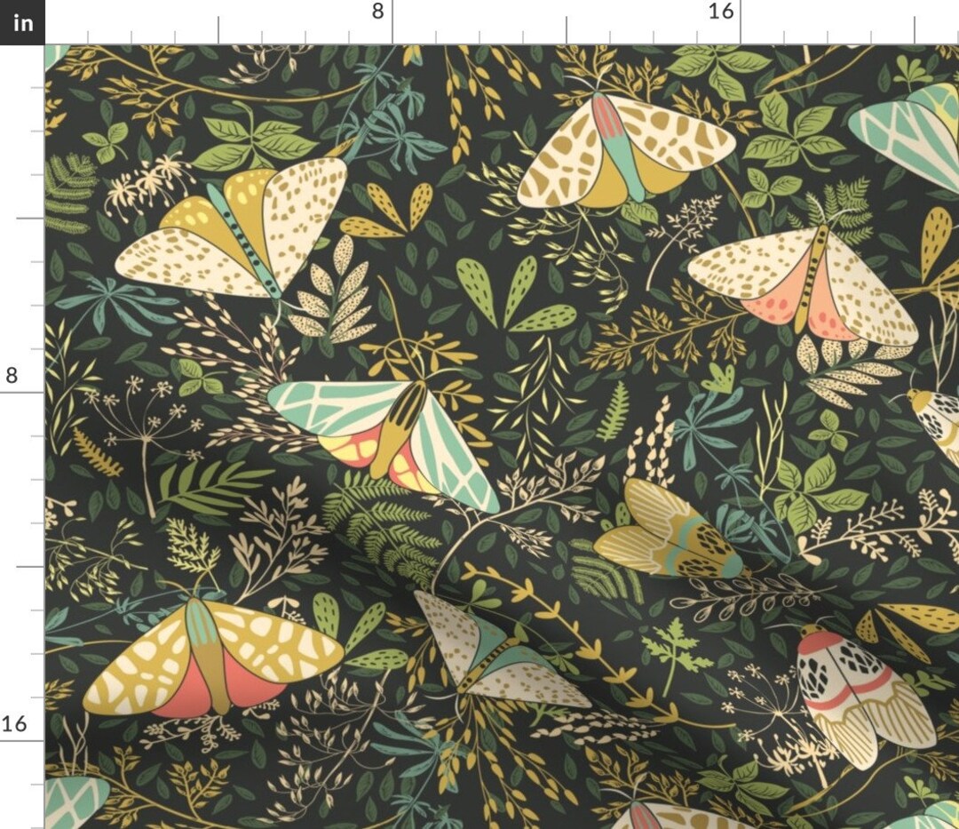 Moths Fabric Microscopic Worlds by Garabateo Green Yellow Butterfly ...