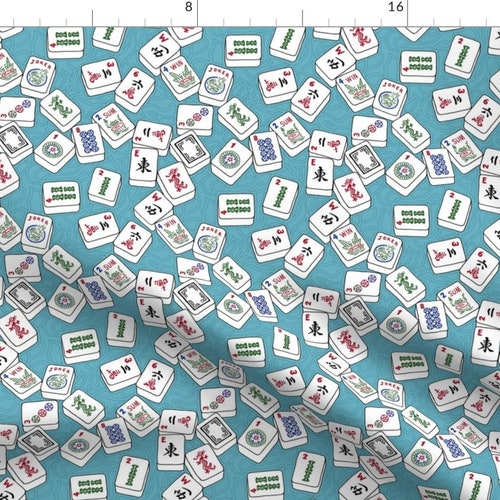 Mahj Game Blue Fabric Mahjong Tiles for Mahj Game on Aqua - Etsy