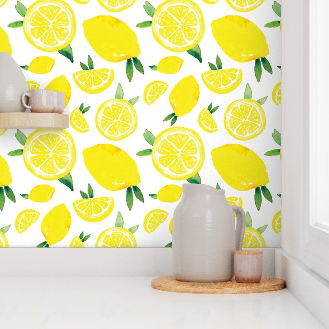 Yellow Lemons Jumbo Print Wallpaper- Lemon Pattern by Alexis Johnson ...