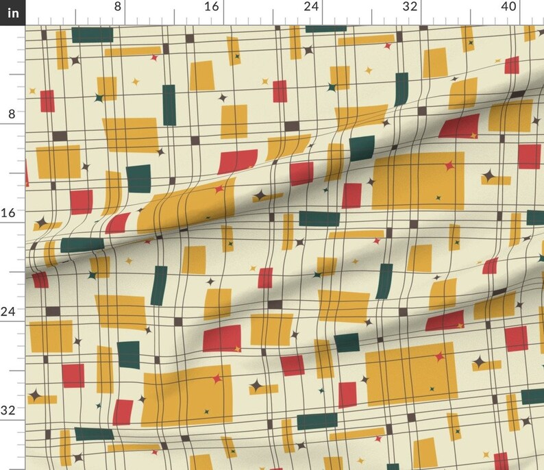 Yellow Abstract Fabric Mid-century Modern Grid Stars by - Etsy