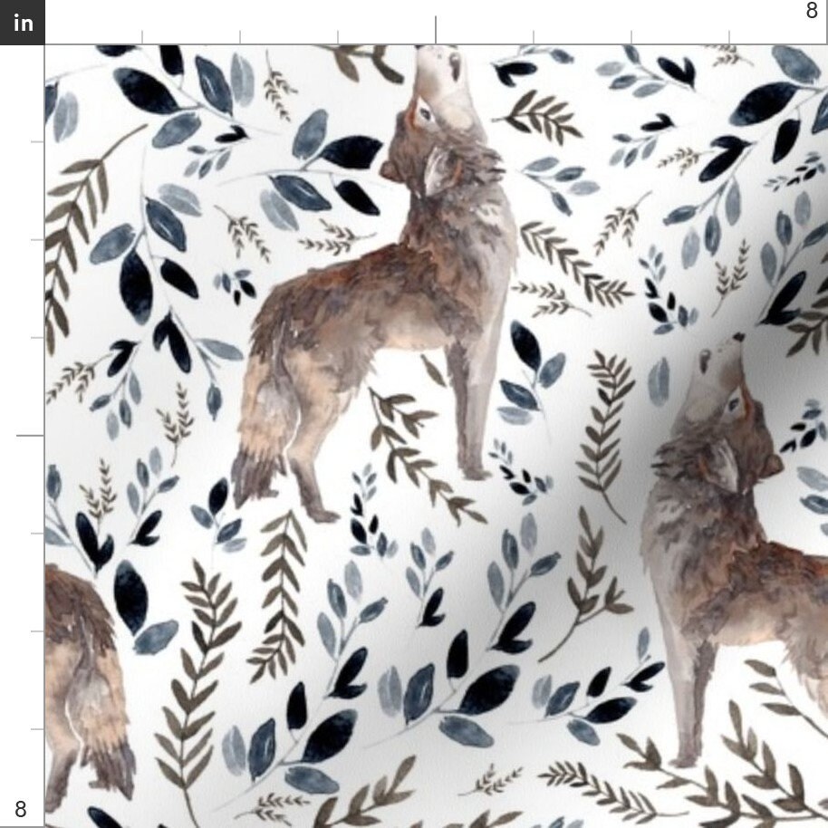 Wolf Fabric October in the Wild / Wolf / Foliage / White by - Etsy