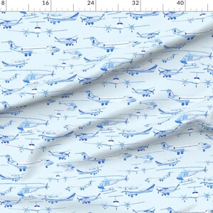 Aviation on Blue Fabric - Blue Planes by Karinka - Watercolor Planes ...