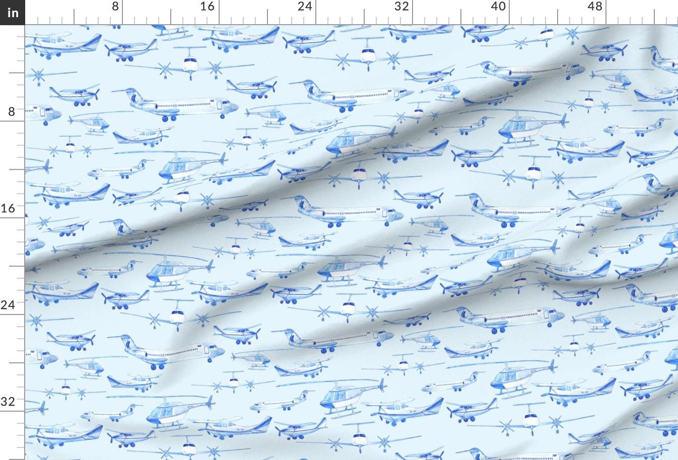 Aviation on Blue Fabric - Blue Planes by Karinka - Watercolor Planes ...