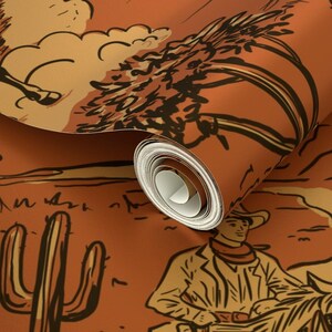 Retro Western Gold or Silver Metallic Wallpaper - Western Toile by ...