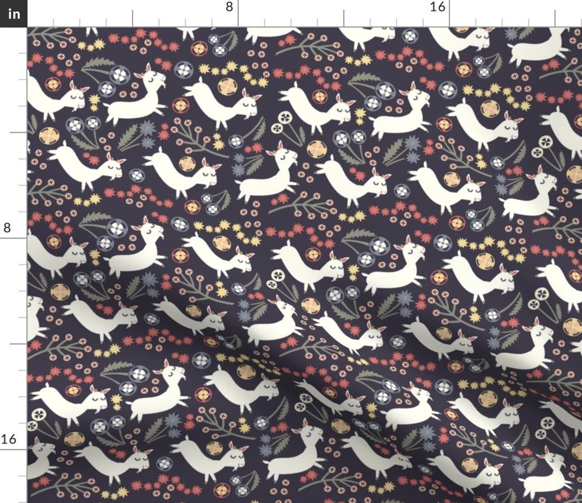 Goat Fabric Goats Frolic navy by Heidikenney Folk Art - Etsy