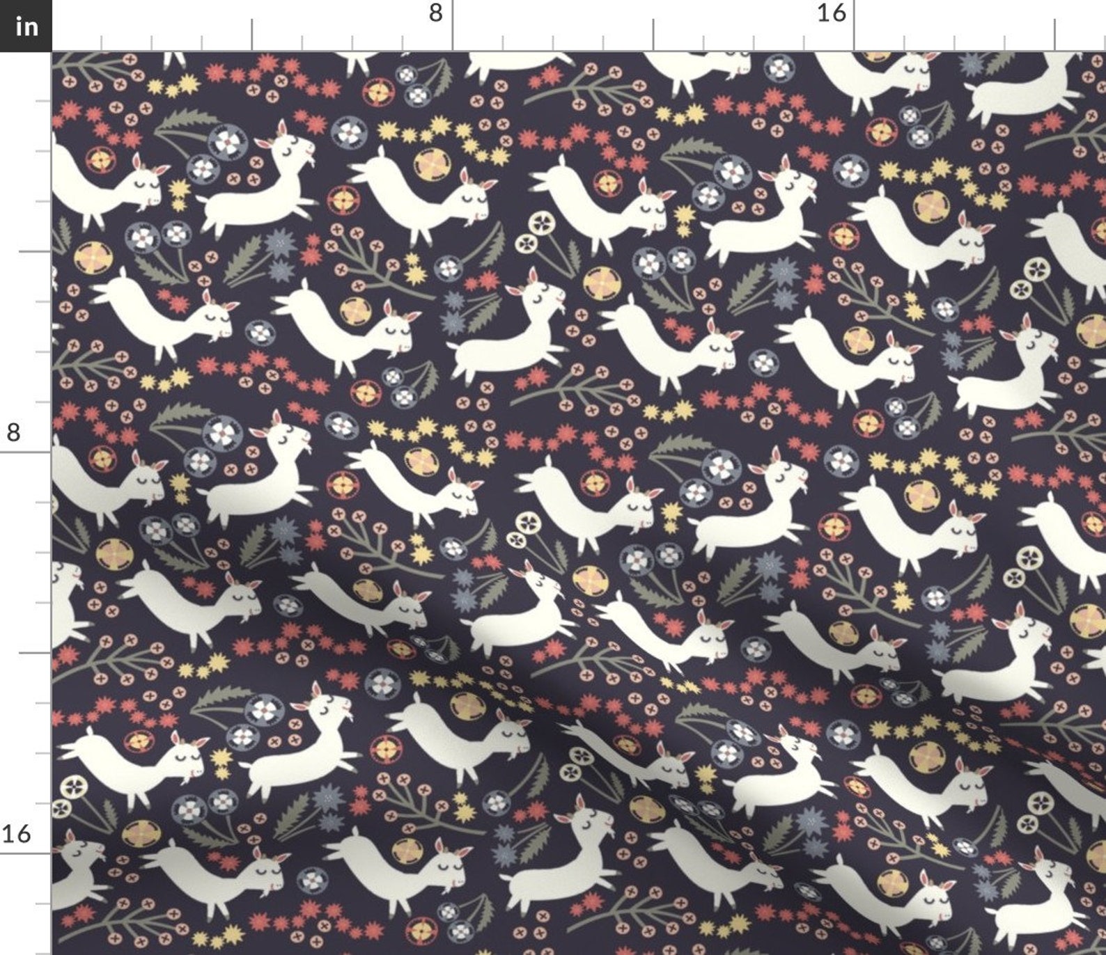 Goat Fabric Goats Frolic navy by Heidikenney Folk Art - Etsy