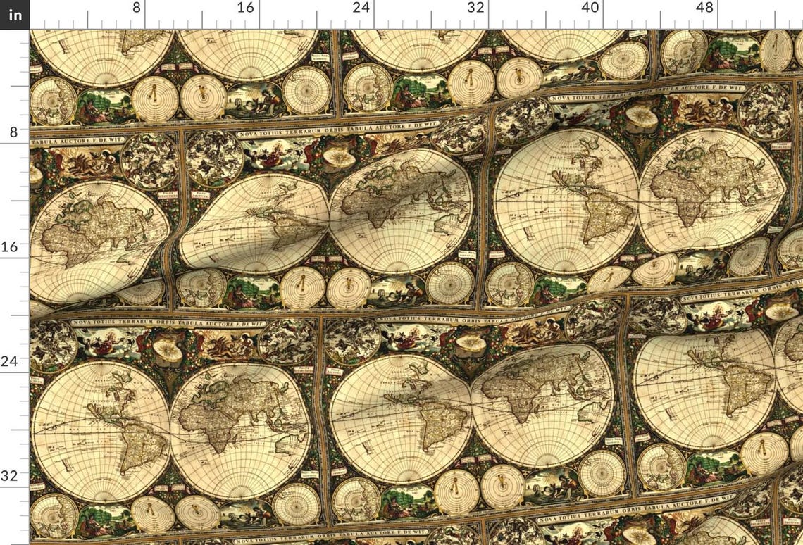 Old World Map Fabric - Old World Map by Whimzwhirled - Old World Map ...