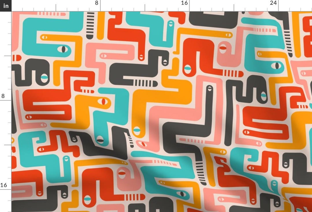 Retro Snake Fabric - Mid Century Snake Pattern by Jackietahara - Blue ...