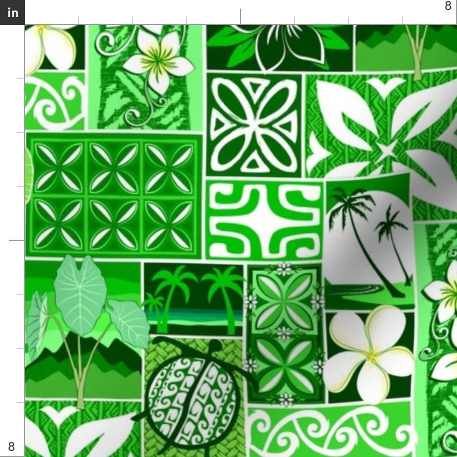 Green Tiki Fabric New Hawaiian Motif Green by Madtropic - Etsy