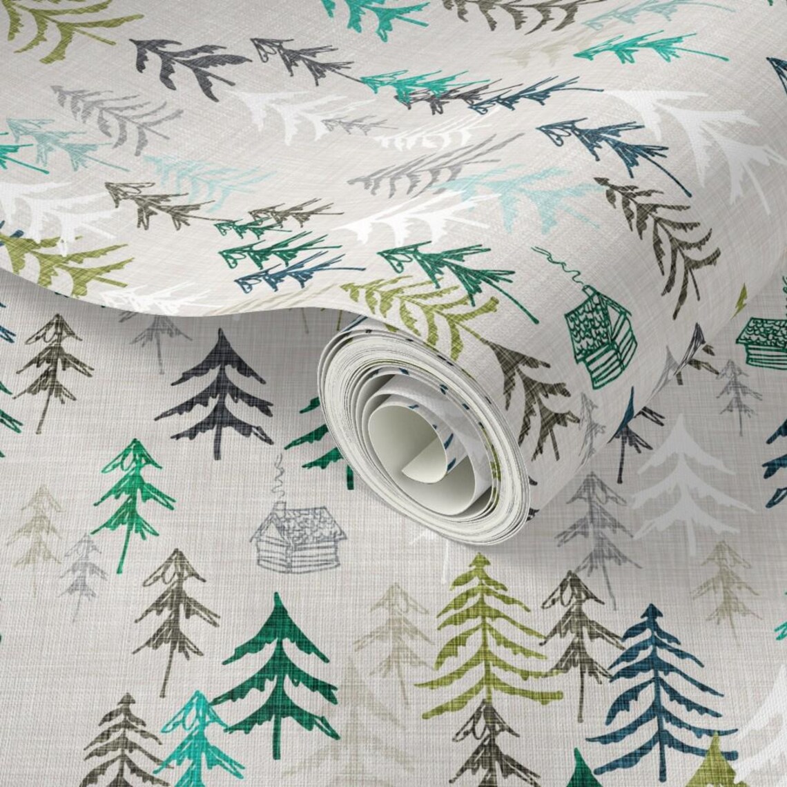 Forest Wallpaper - Solitude (green) by Nouveau Bohemian - Woodland Tree ...